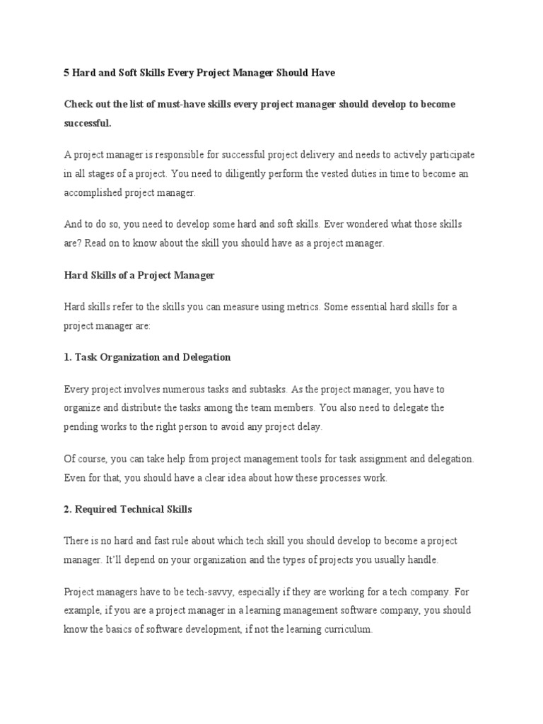 Project Manager Essential Skills | PDF | Software | Skill