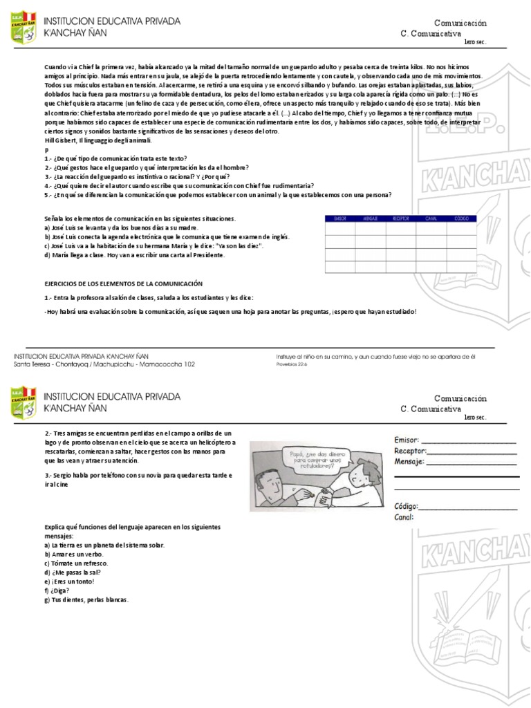 Ejercicios Proceso de La Comunicación y Funciones Del Lenguaje | PDF