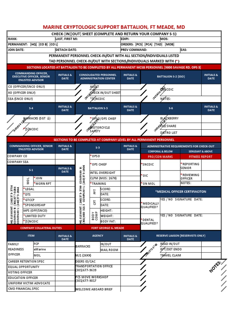Check in Check Out Sheet | PDF | Staff (Military) | Non Commissioned ...