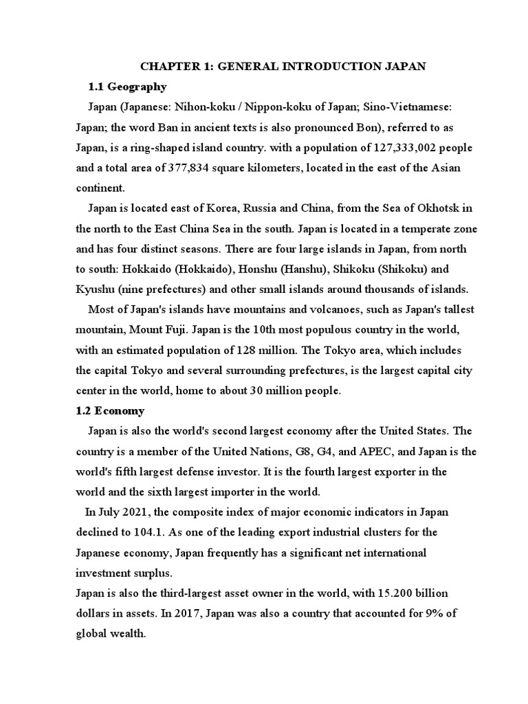 Chapter 1: General Introduction Japan 1.1 Geography | PDF | Japan ...