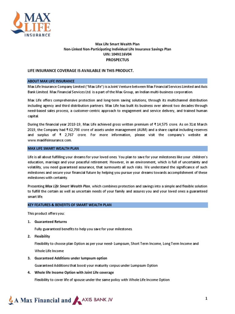 Max Life Smart - Wealth - Plan - Prospectus - Web | PDF | Insurance | Underwriting