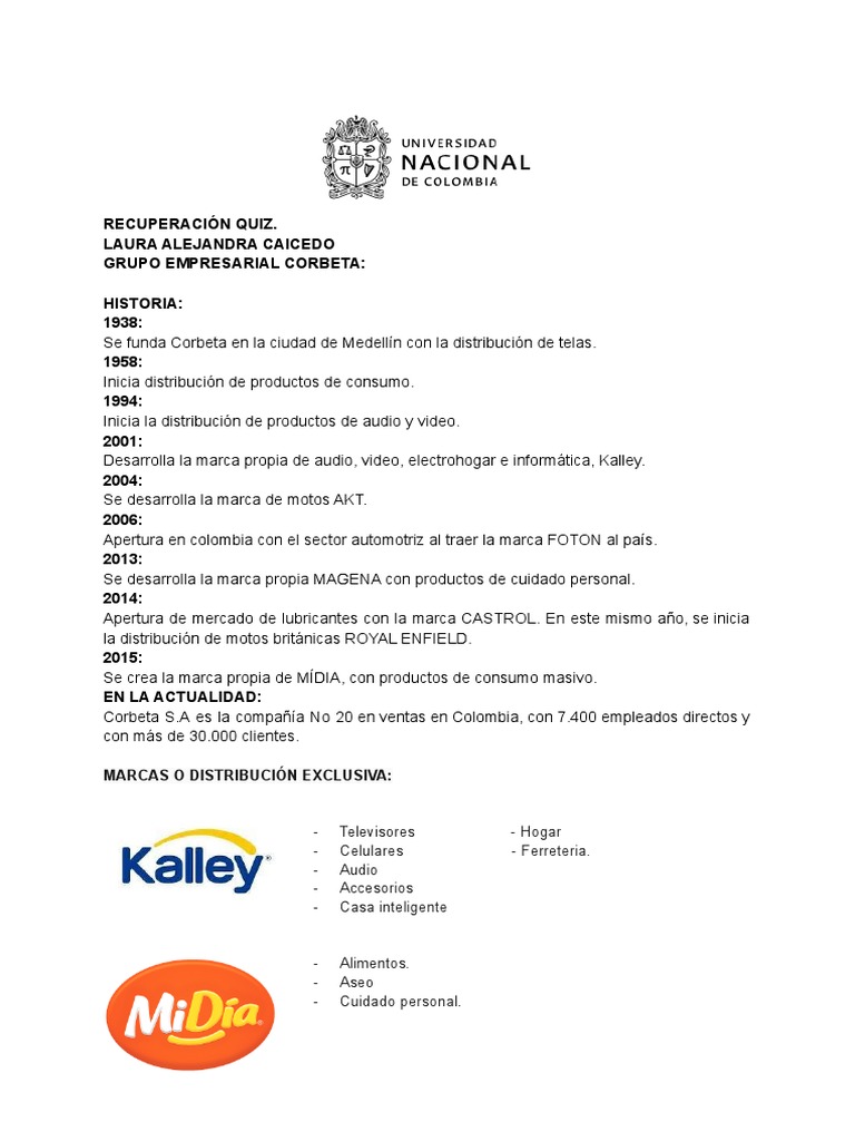 Historia y Expansión de Corbeta S.A. | PDF | Marca | Colombia