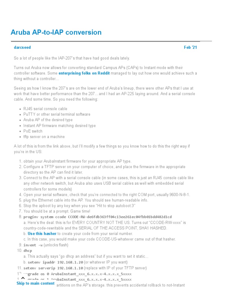 Converting Aruba APs to IAPs Guide | PDF | Computer Network | Computer Hardware