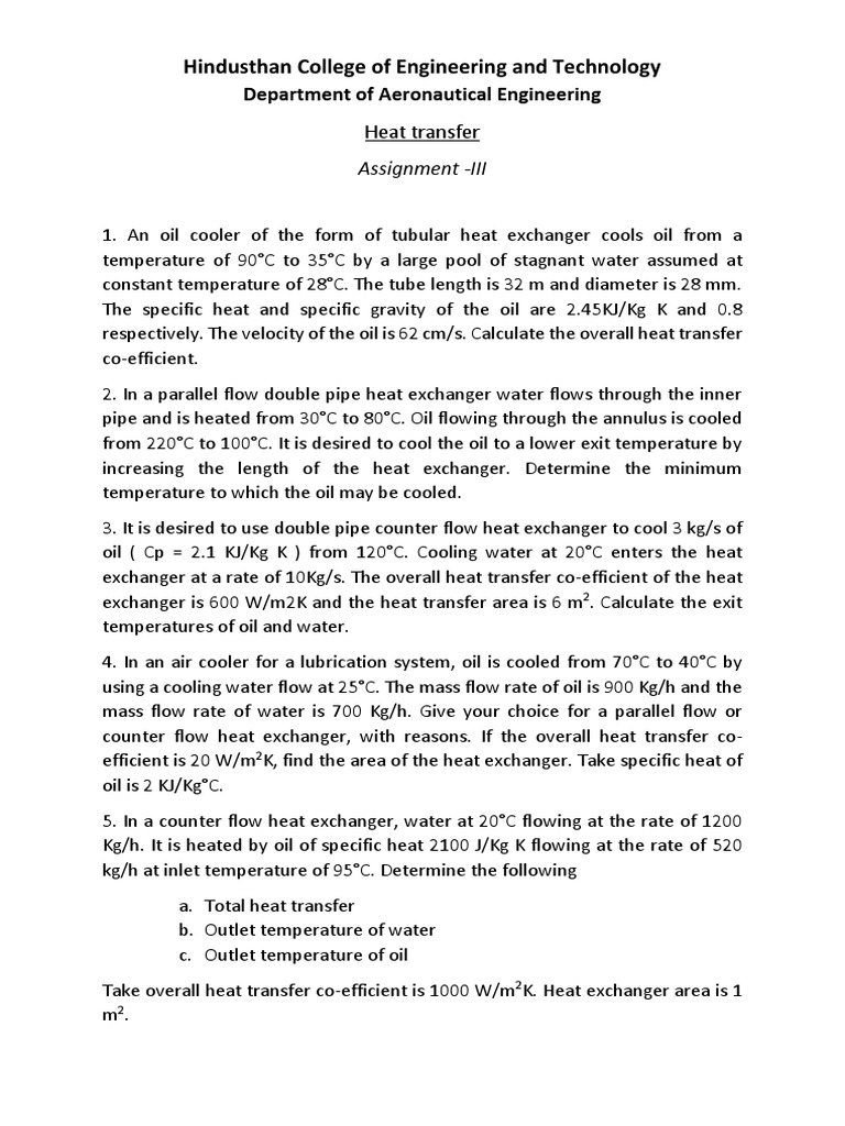 Heat Transfer Assignment | PDF | Heat Transfer | Heat Exchanger