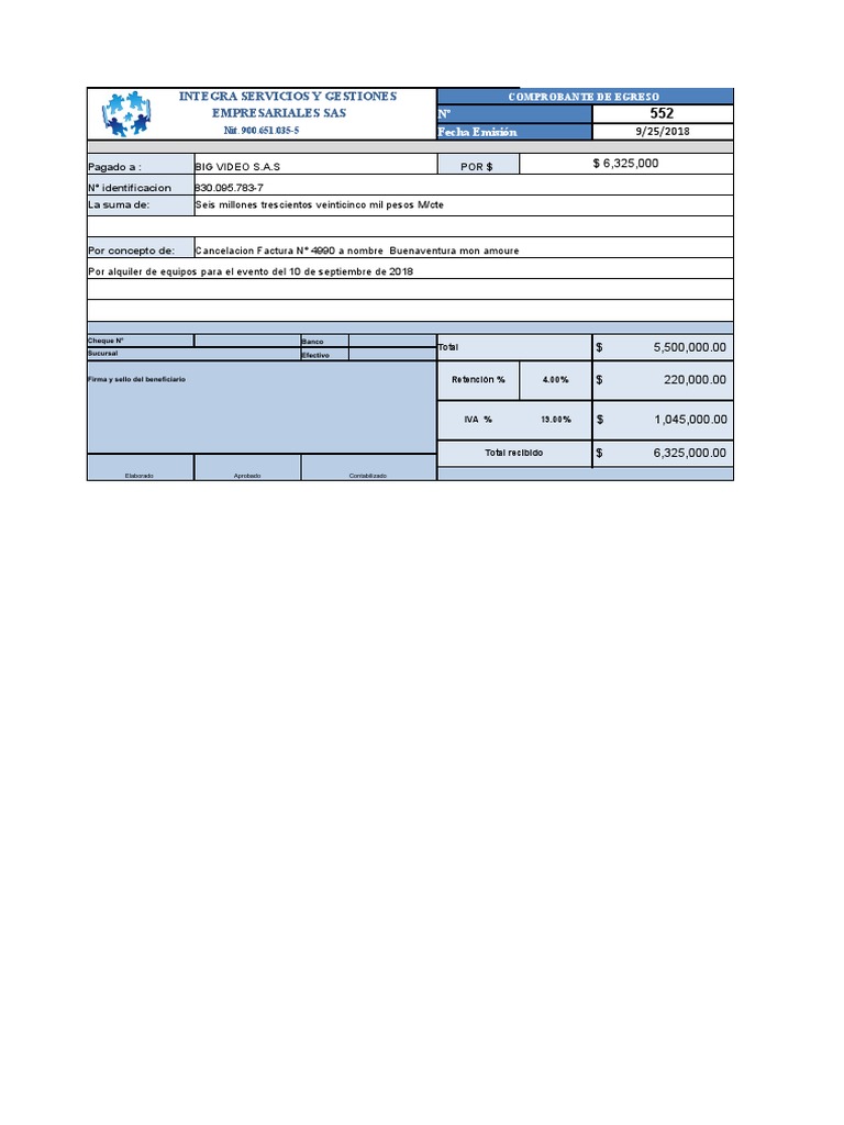 Comprobante de Egreso | PDF