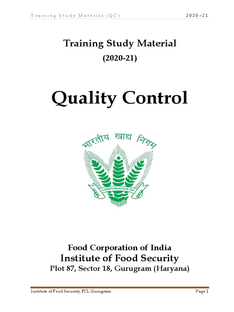 Training Study Material (QC) 2020 | PDF | Rice | Foods
