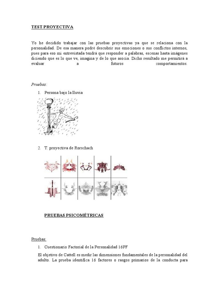 Mis 4 Pruebas Psicometricas y Proyectivas | PDF | Autosuperación Mis 4 Pruebas Psicometricas y Proyectivas | PDF | Autosuperación