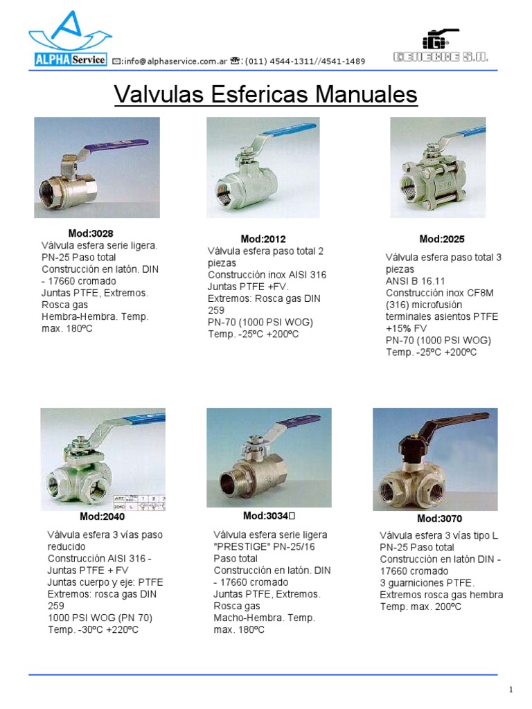 Válvulas Esféricas: Modelos y Especificaciones | PDF