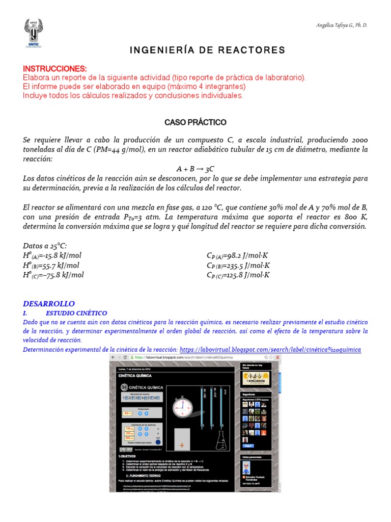 Problema Práctico Ingeniería de Reactores | PDF | Concentración | Reactor Quimico