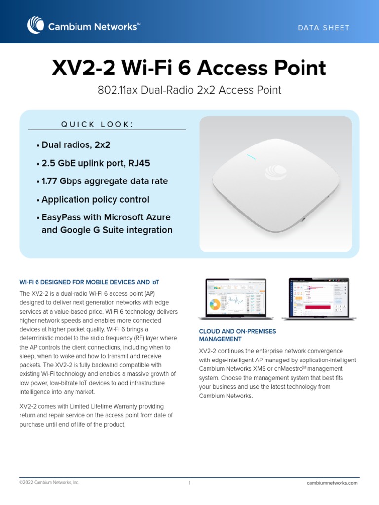 Cambium Networks Data Sheet Wi-Fi-6 XV2-2 AP | PDF | Wi Fi | Ieee 802.11