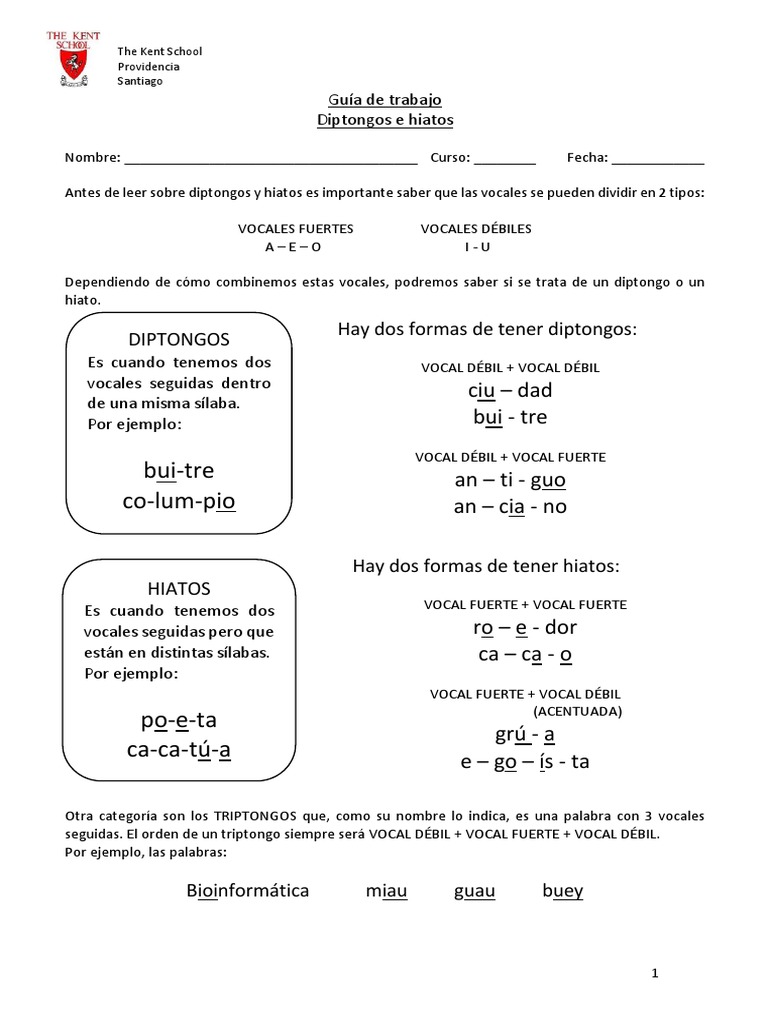 Guía Diptongos e Hiatos | PDF | Vocal | Fonética