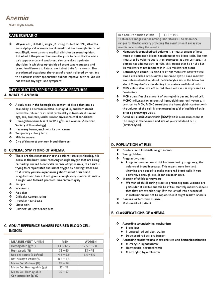 Anemia: Case Scenario | Download Free PDF | Anemia | Medicine