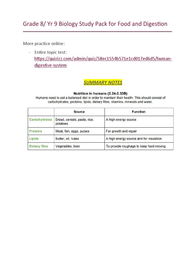 Digestion-Study Pack For Food and Digestion | PDF