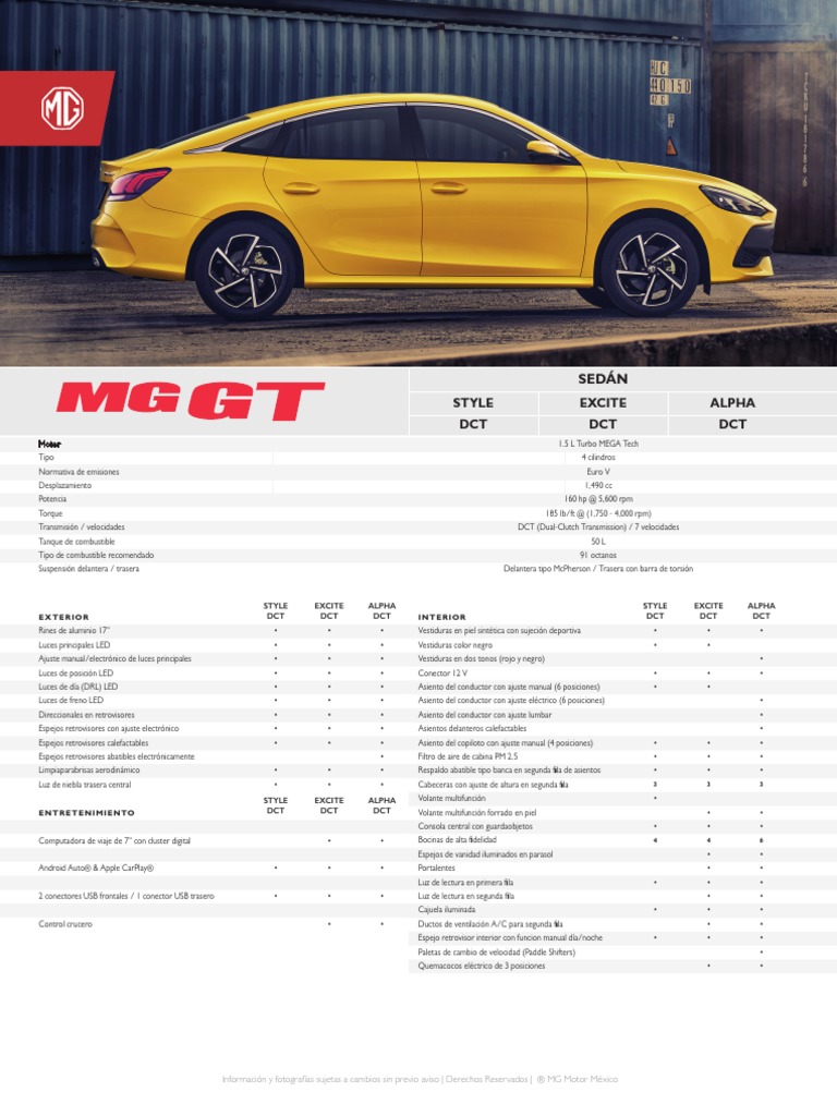 MG GT Ficha Tecnica | PDF | Vehículos terrestres | Bienes manufacturados