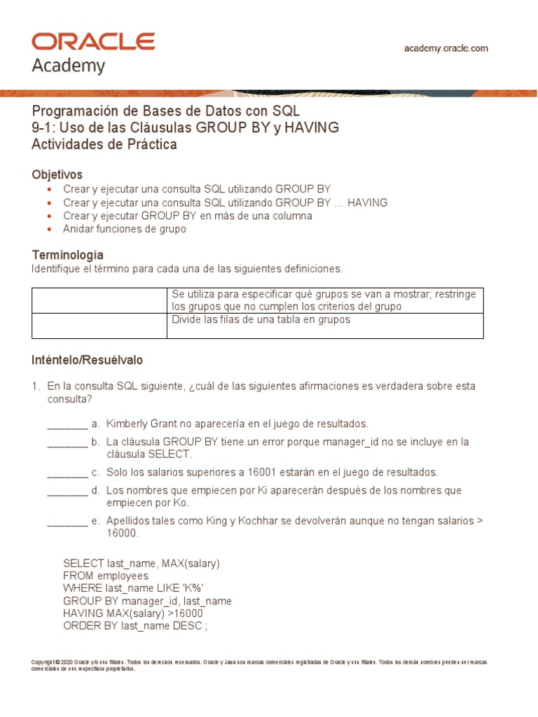 Oracle Practica 9.1 | PDF | SQL | Ingeniería de software