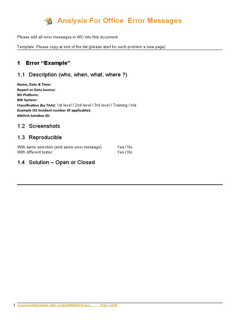 Error Messages and Handling Issues AfO | PDF | Microsoft Excel ...