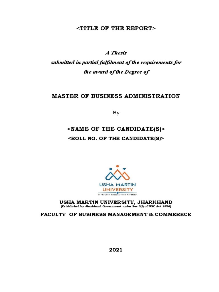 MBA Project Report Template UMU-2021 | PDF | Thesis | Scientific Method