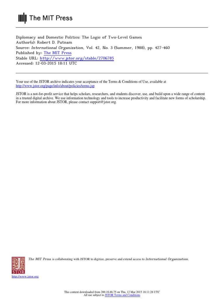 U5 - Robert D. Putnam - Diplomacy and Domestic Politics | PDF ...