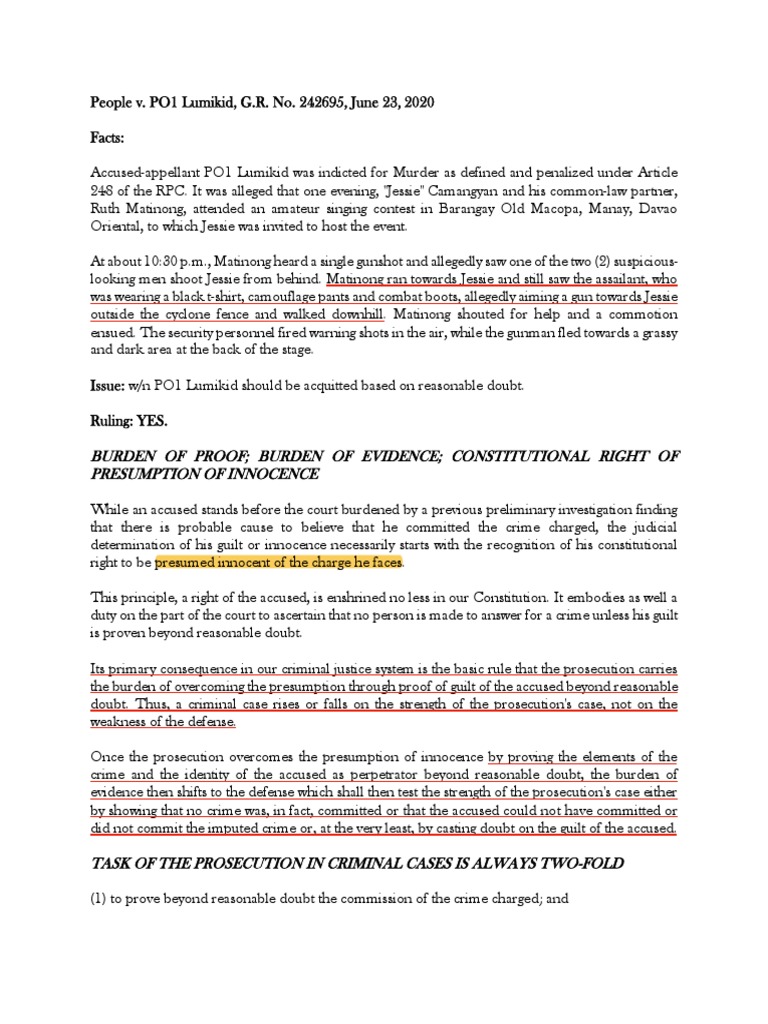 Rule 131 Case Digests | PDF | Burden Of Proof (Law) | Presumption Of Innocence