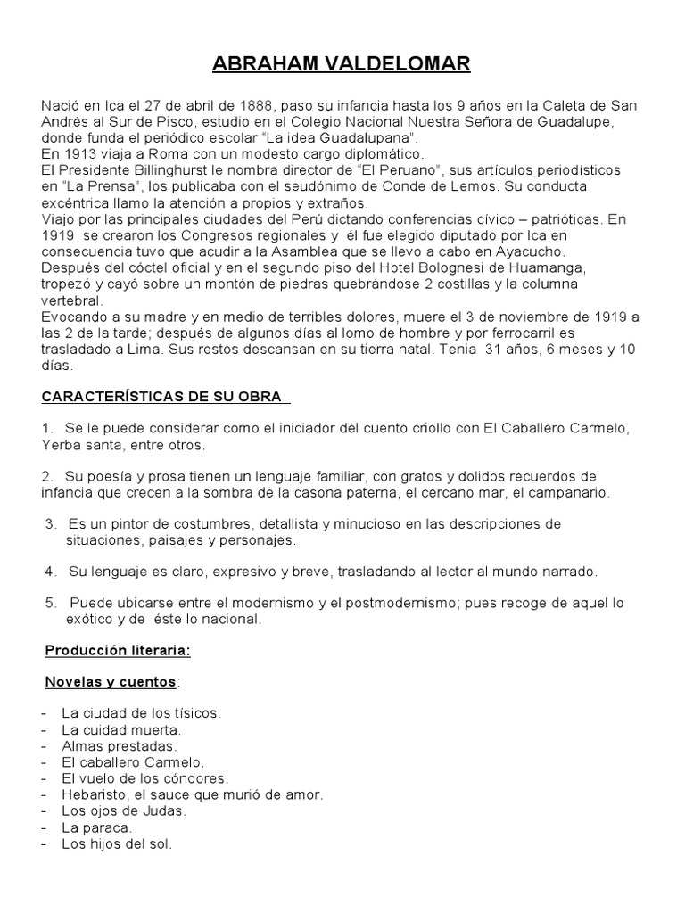 Abraham Valdelomar | PDF | Historia | Clásicos