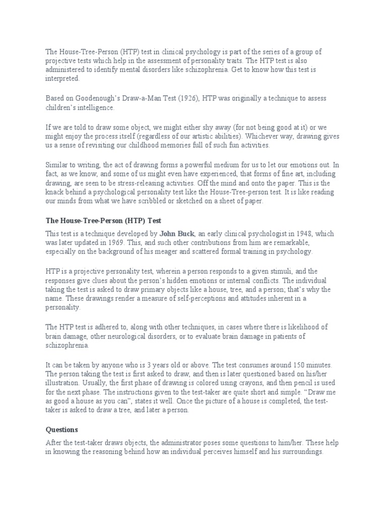 House Tree Person (Interpretation) | PDF | Art Therapy | Psychology