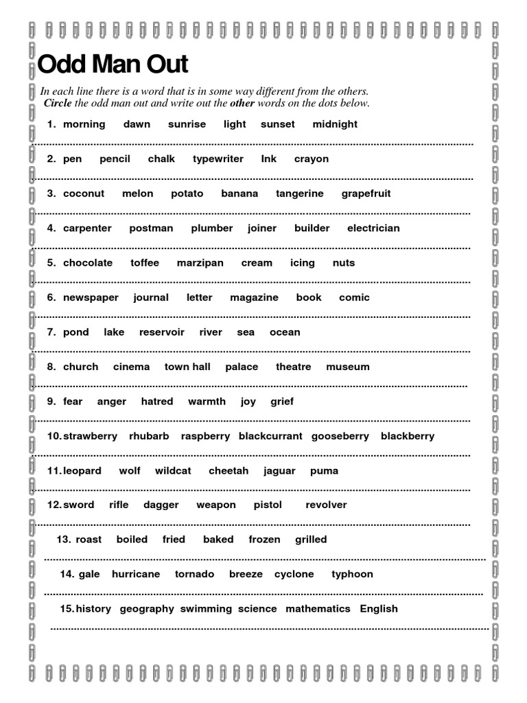 Odd Man Out Word Game Examples | PDF | History | Young Adult