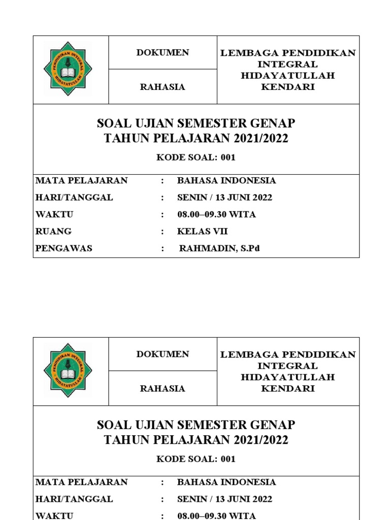 Sampul Amplop Ulangan - Lengkap | PDF