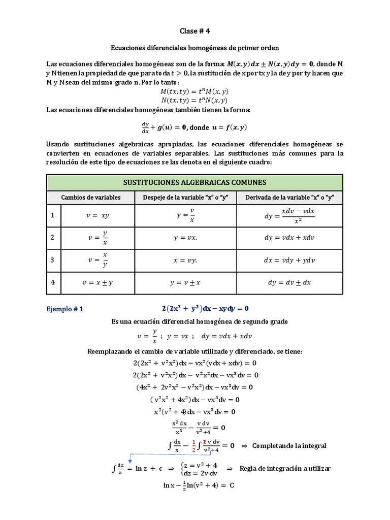Ecuaciones Homogéneas-Ejemplos | PDF | Ecuaciones | Integral