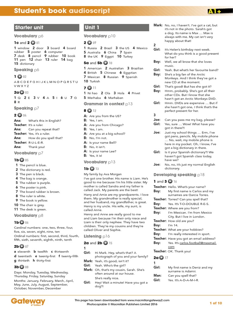 Gateway A1+ Student's Book Audioscript | PDF | Password