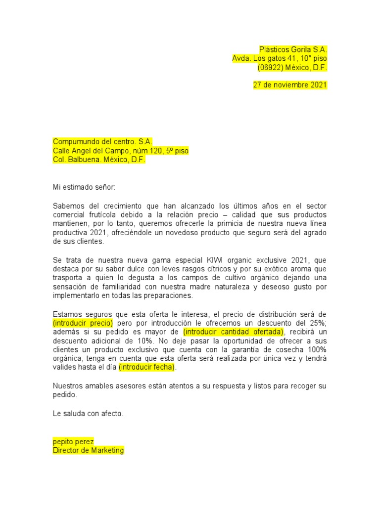 Modelo de Carta de Oferta Comercial | PDF