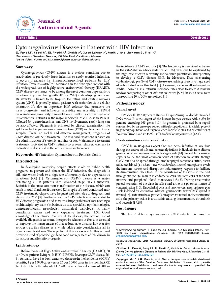 Cytomegalovirus Disease in Patient With HIV Infection | PDF | Infection ...