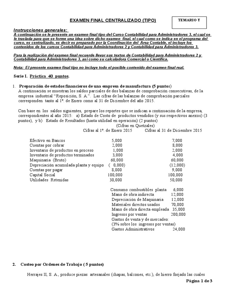 Examen Final de Conta 3 Fissic Idea | PDF | Costo | Margen bruto