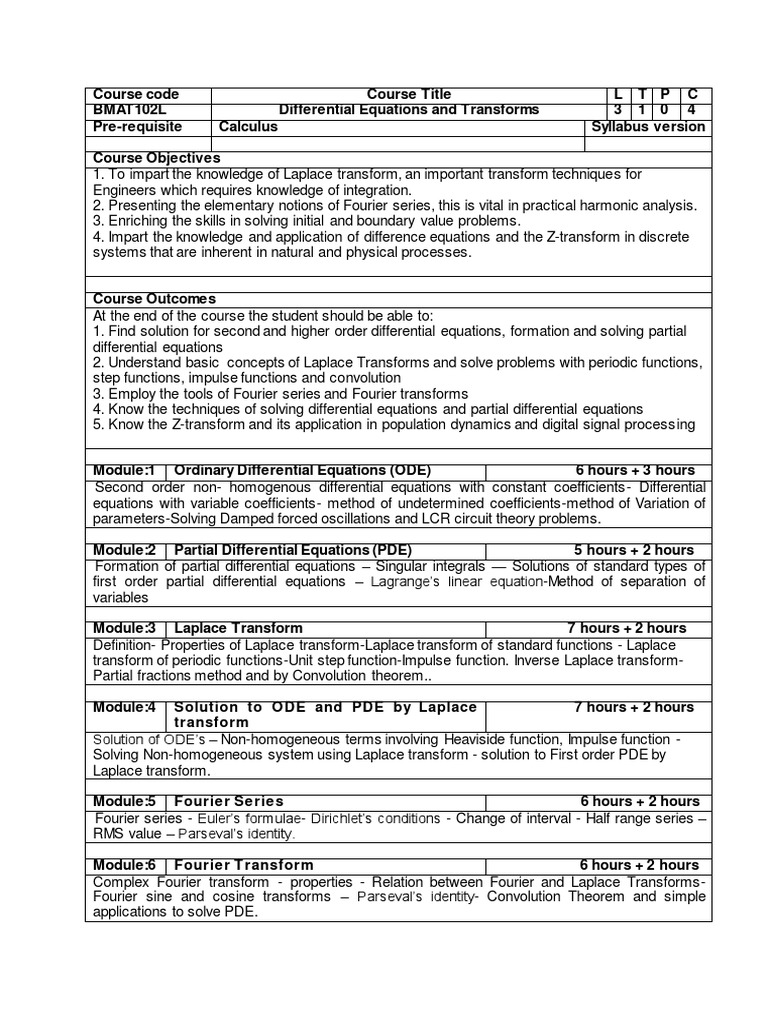 Differential Equations and Transforms - BMAT102L | PDF | Differential ...