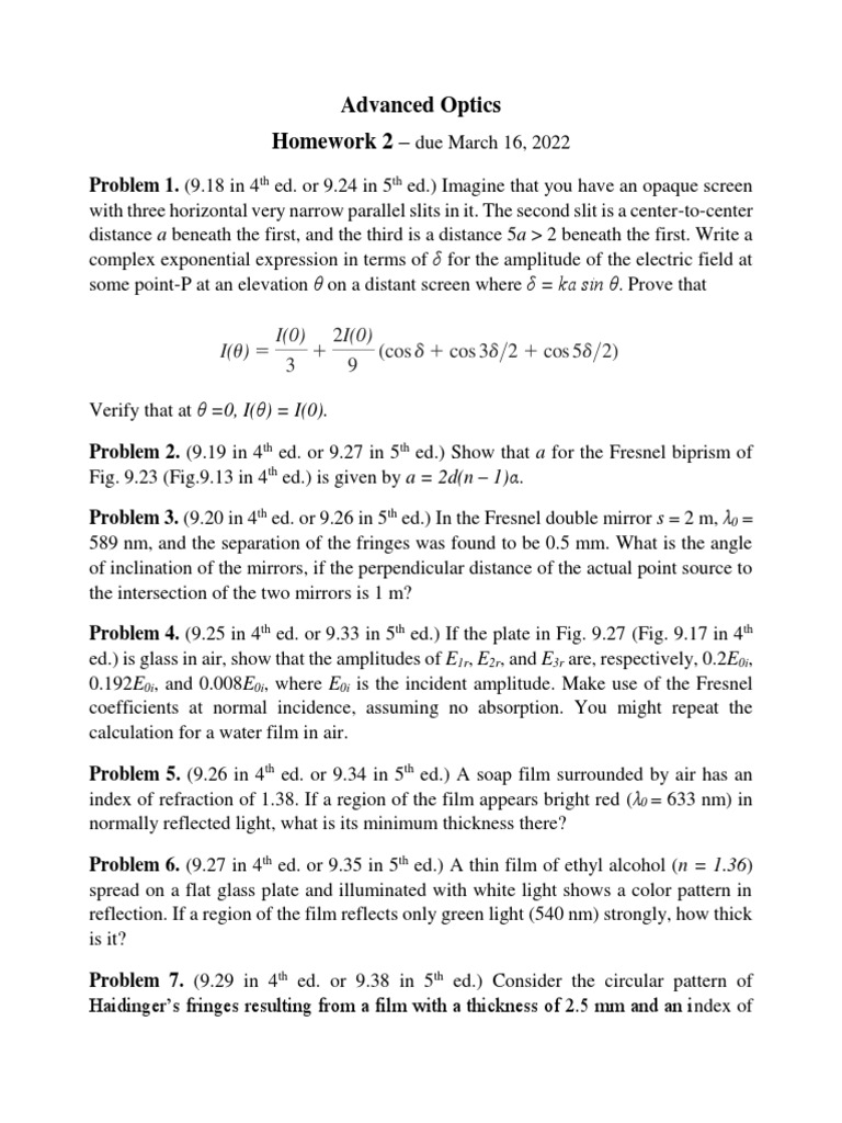 Homework 2 | PDF | Applied And Interdisciplinary Physics | Optics
