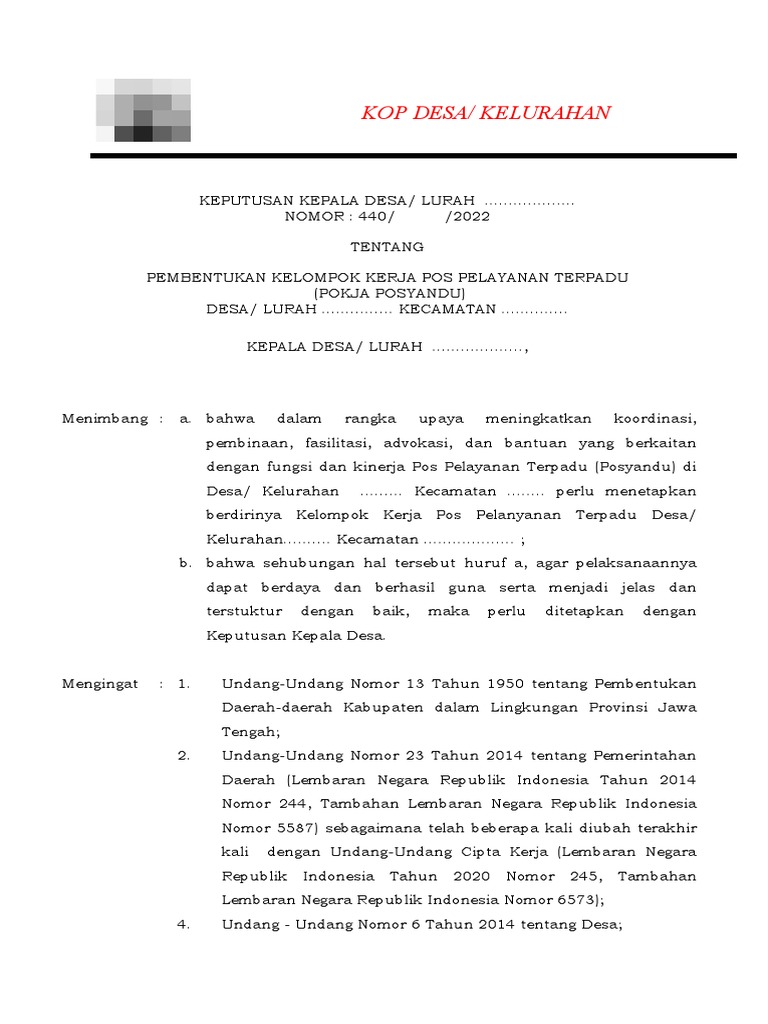Contoh SK Pokja Posyandu Desa | PDF