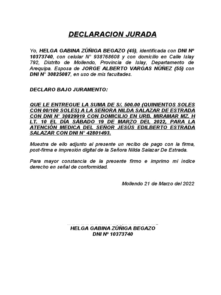 Declaracion Jurada | PDF | Ley común | Ley Pública