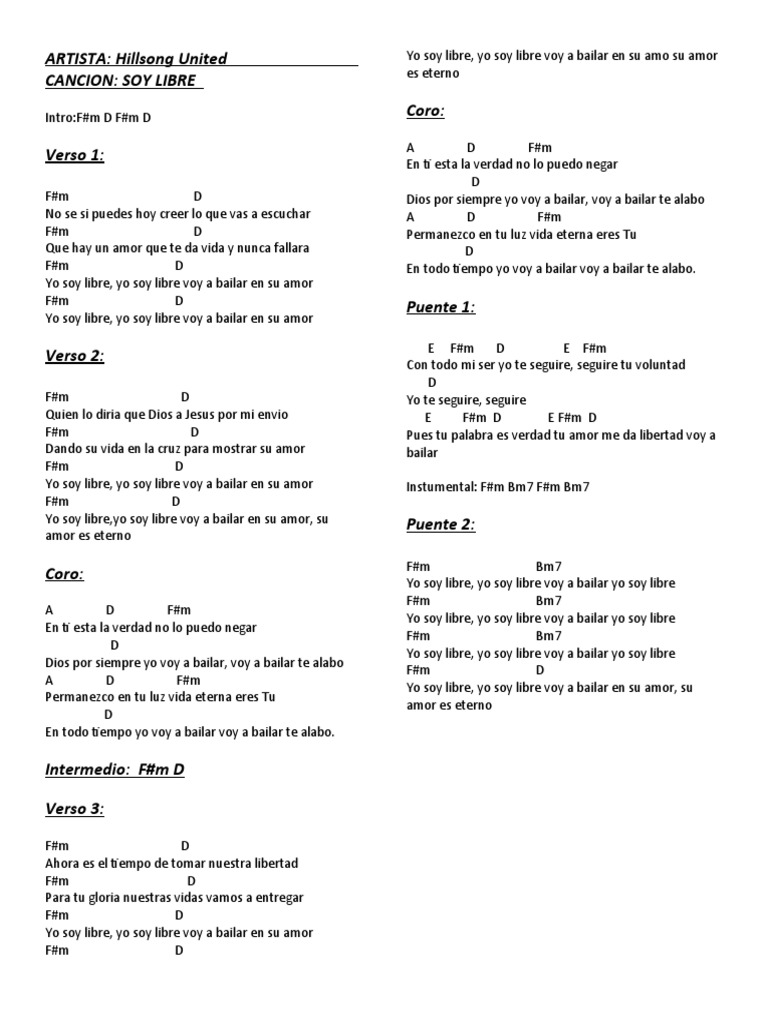 Soy Libre Hillsong, Cifrado Acordes | PDF | Amor