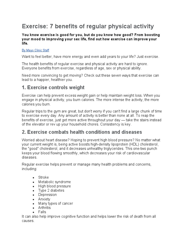7 Benefits of Regular Physical Activity | PDF | Strength Training ...