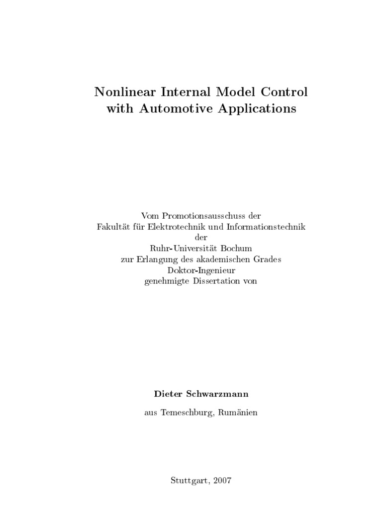 Nonlinear Internal Model Control With Automotive Applications | PDF | Control Theory | Systems ...