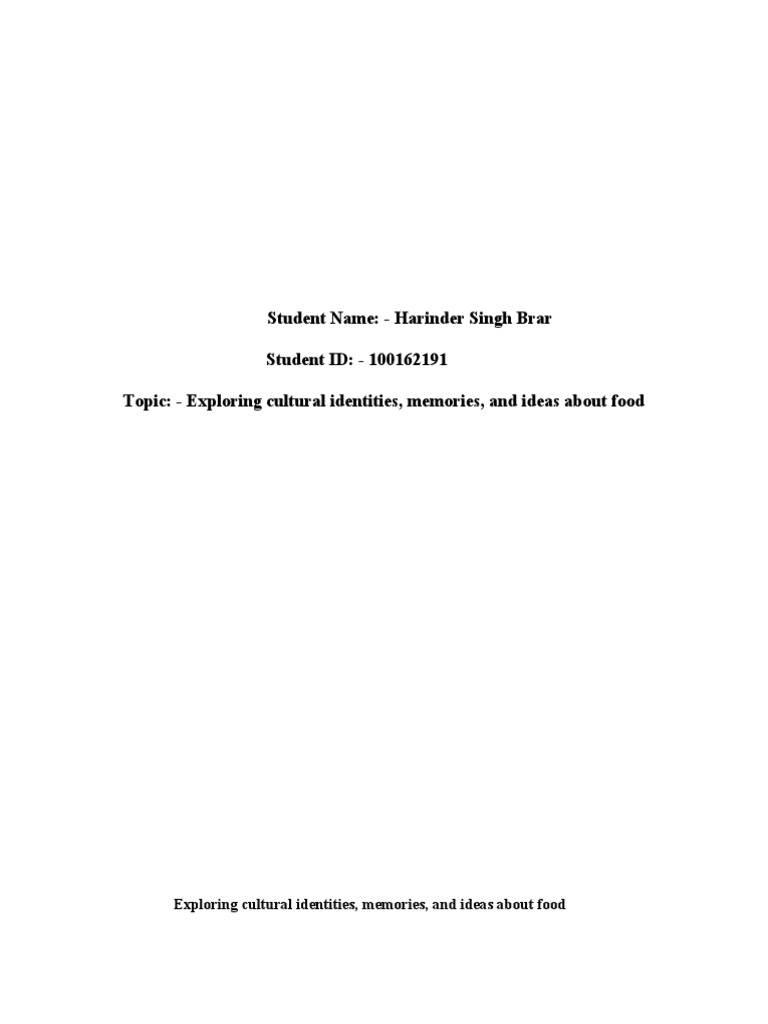 Food, Culture, and Identity Exploration | PDF | Foods | Food And Drink