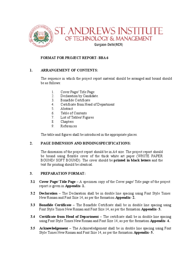 Format Project Report Bba 6 | PDF | Times New Roman