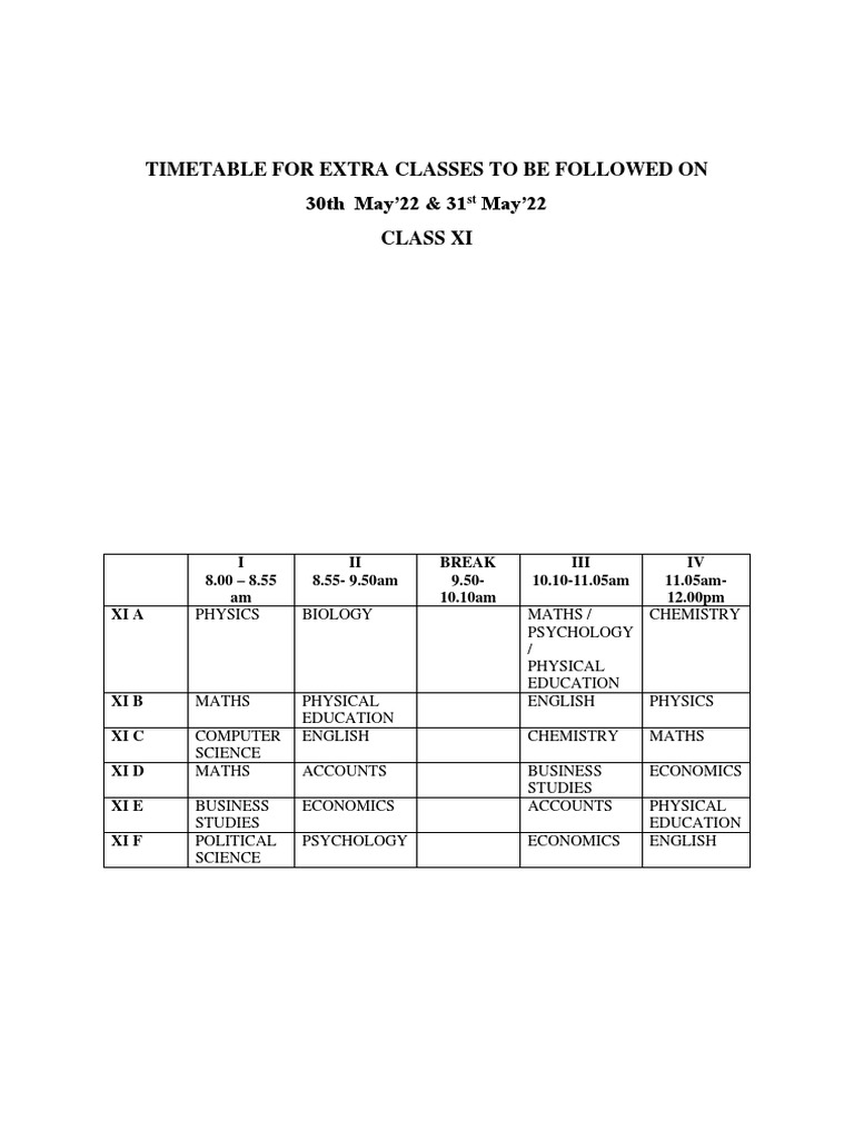 Timetable For Extra Classes2 | PDF