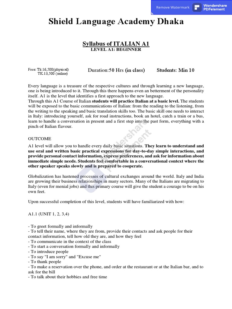 Italian A1 Complete Course Outline | PDF | Grammatical Number ...