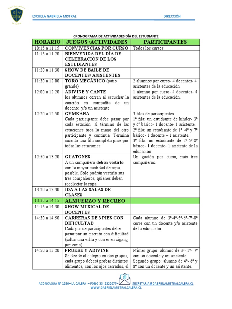 Actividades Dia Del Estudiante | PDF