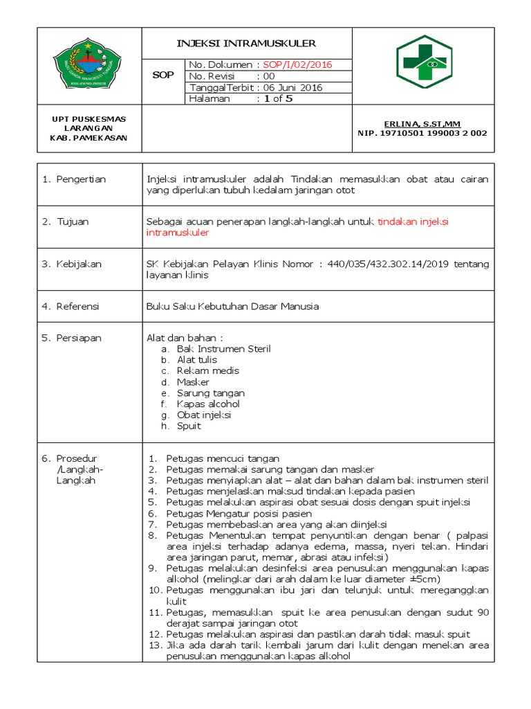 Contoh Sop Injeksi Im | PDF