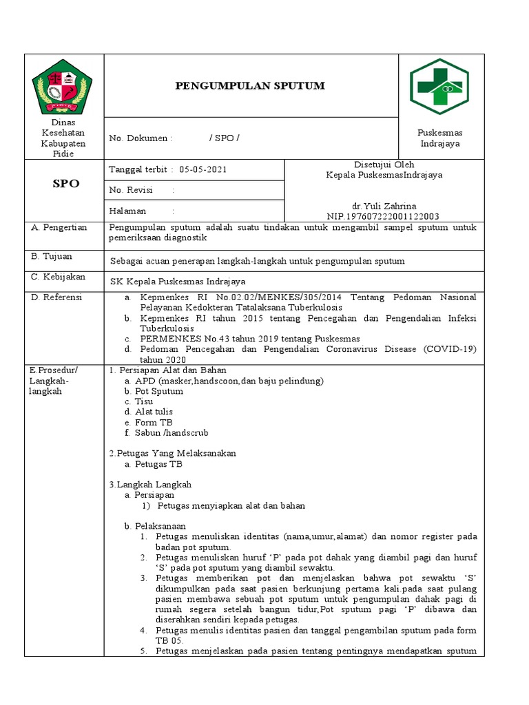 Sop Pengumpulan Sputum | PDF