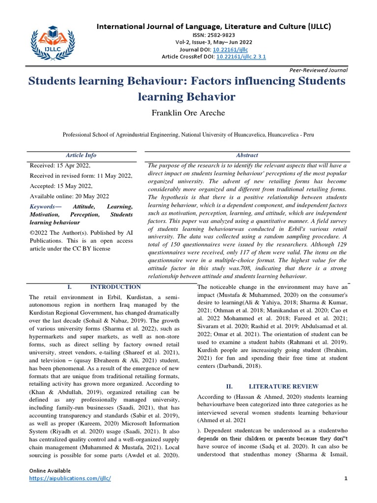 Students Learning Behaviour: Factors Influencing Students Learning ...