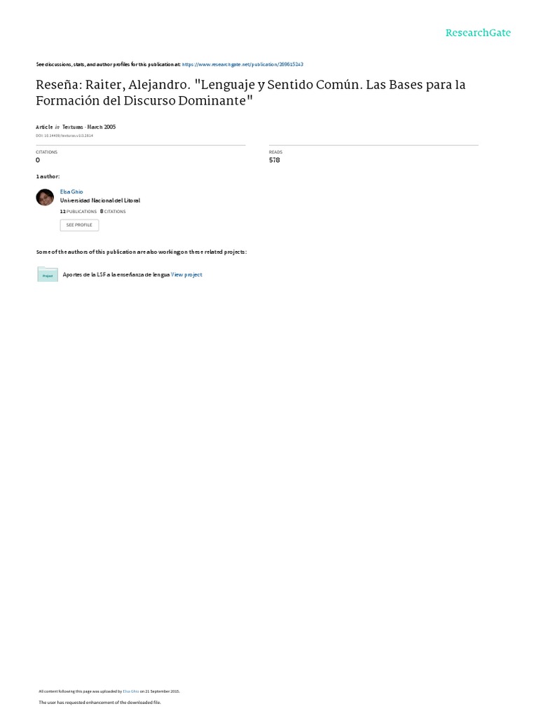 Reseña: Raiter, Alejandro. "Lenguaje y Sentido Común. Las Bases para La ...