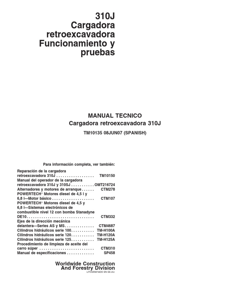 TM10135 - Tecnico Operacion y Prueba 310J | PDF | Residuos | Cinturón de seguridad