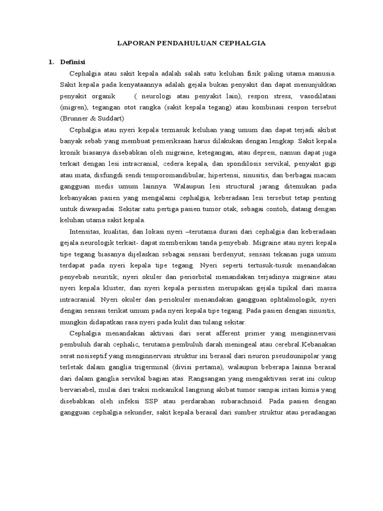 PATOFISIOLOGI DAN KLASIFIKASI SAKIT KEPALA | PDF